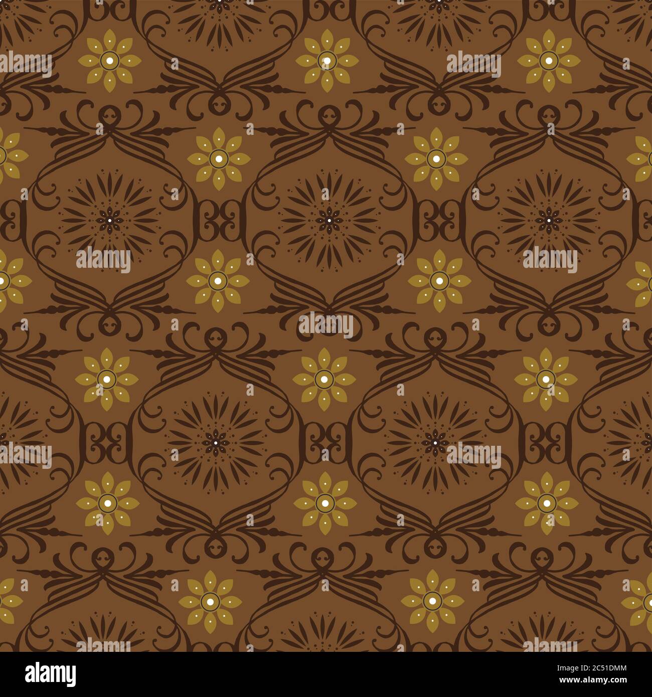 Unique flower pattern on Javanese batik with simple dark brown color ...