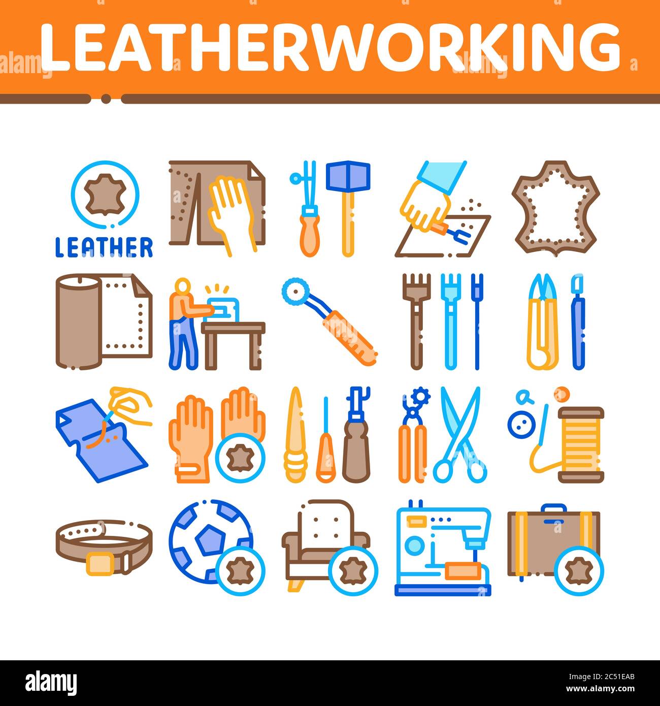 Leatherworking Job Collection Icons Set Vector Stock Vector Image & Art ...