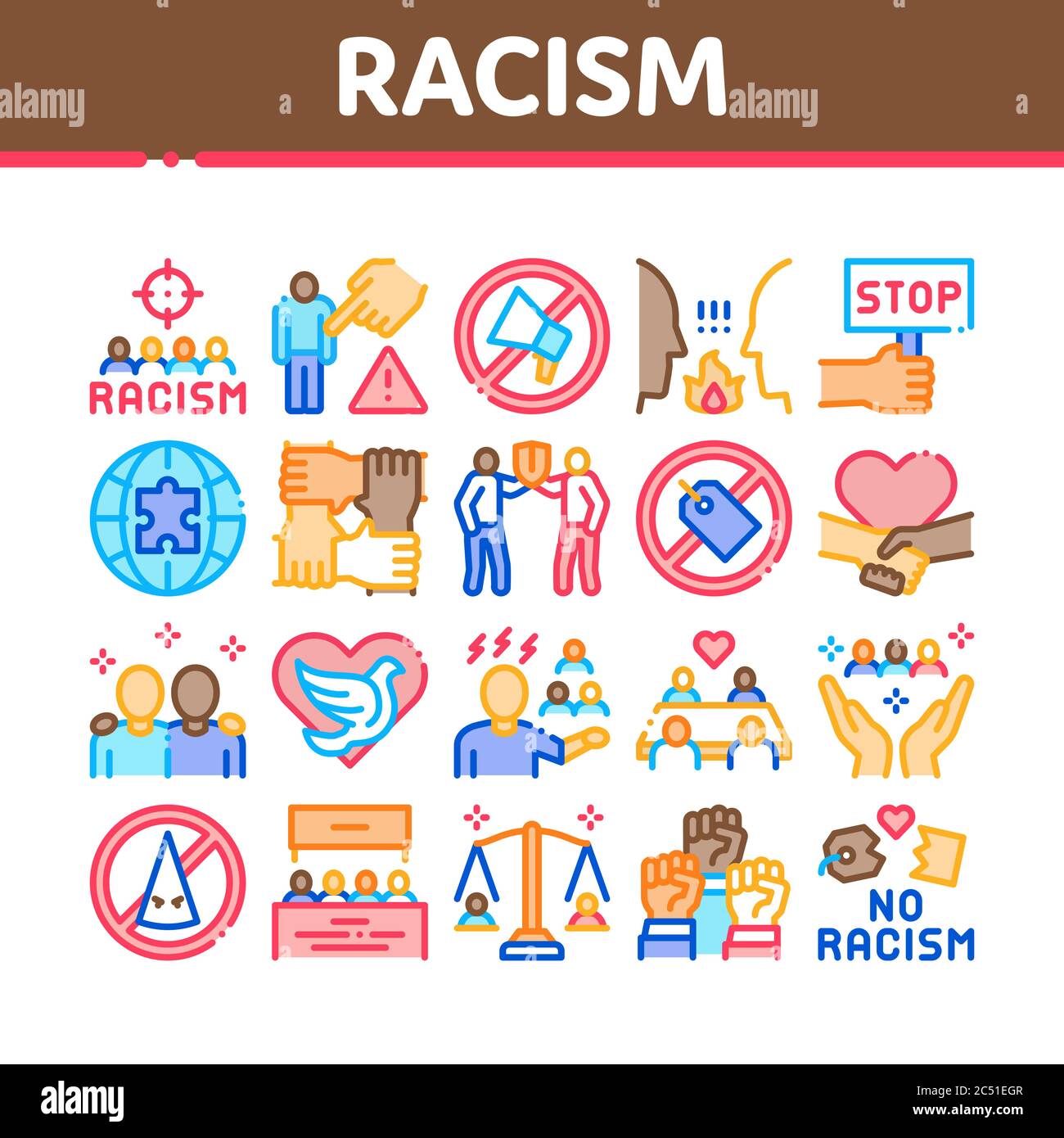 Racism Discrimination Collection Icons Set Vector Stock Vector Image ...