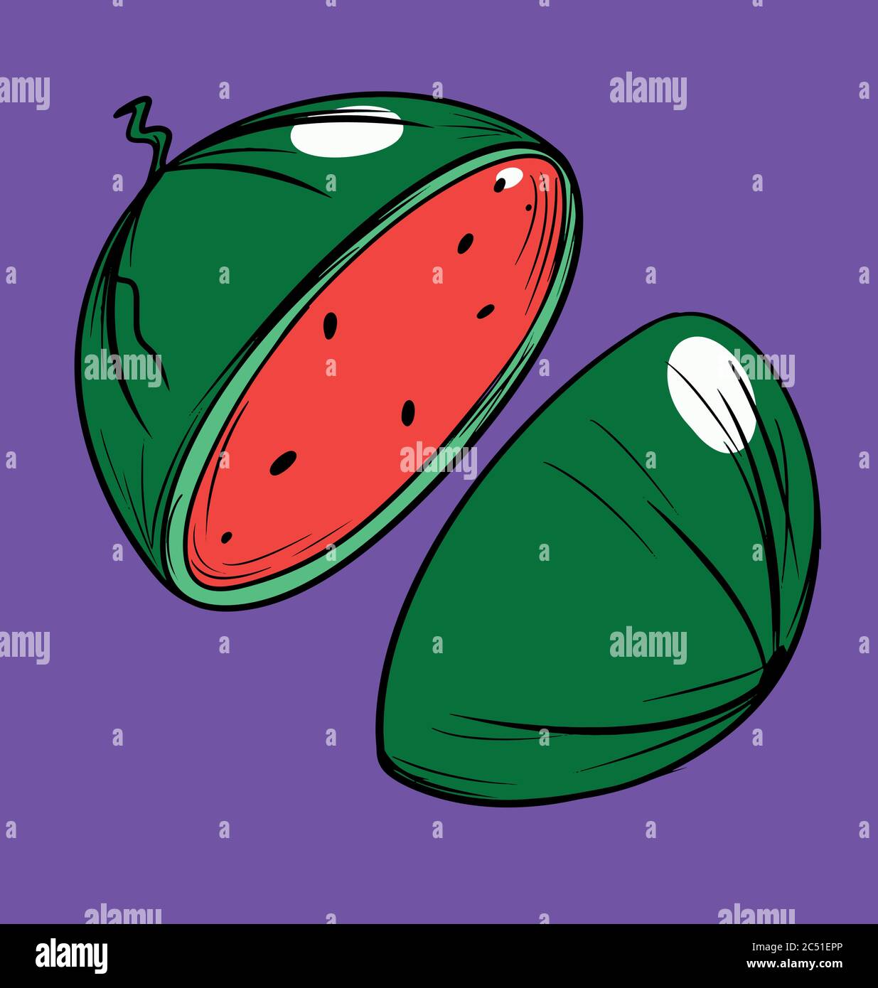 Grunge watermelon cut in two slice cartoon drawing Stock Vector Image ...