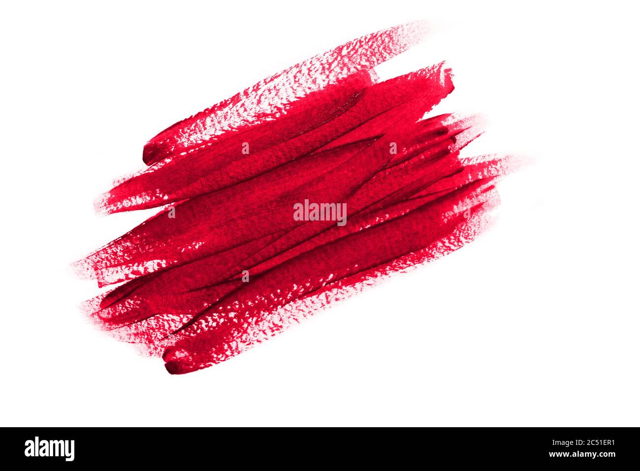 Red brush strokes painted with acrylic paints isolated on a white ...