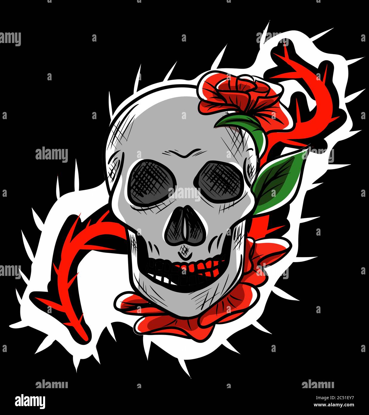 vector cartoon human skull with beautiful flower Stock Vector Image ...