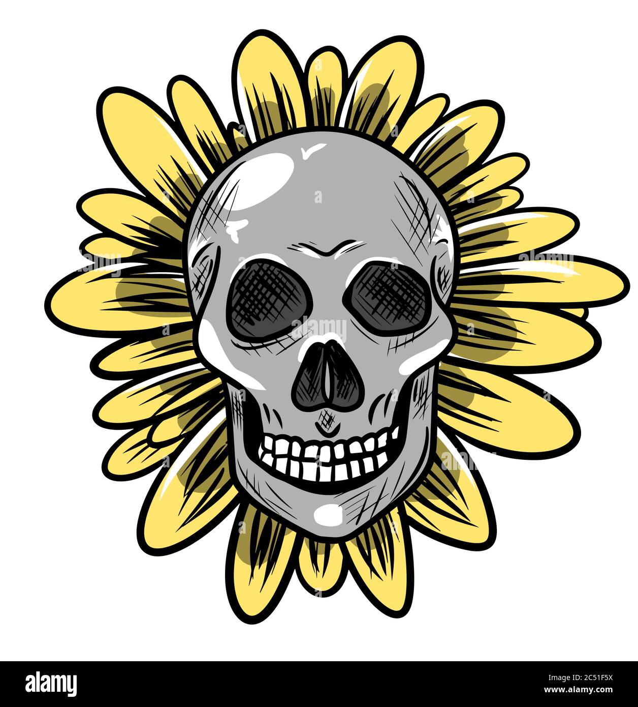 vector cartoon human skull with beautiful flower Stock Vector Image ...