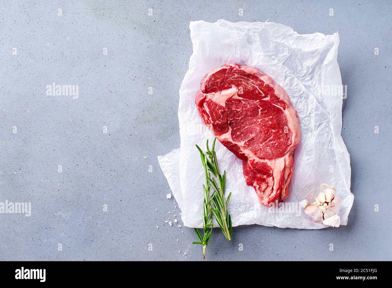 Top view Black Angus prime beef rib eye steak ready for barbecue on ...