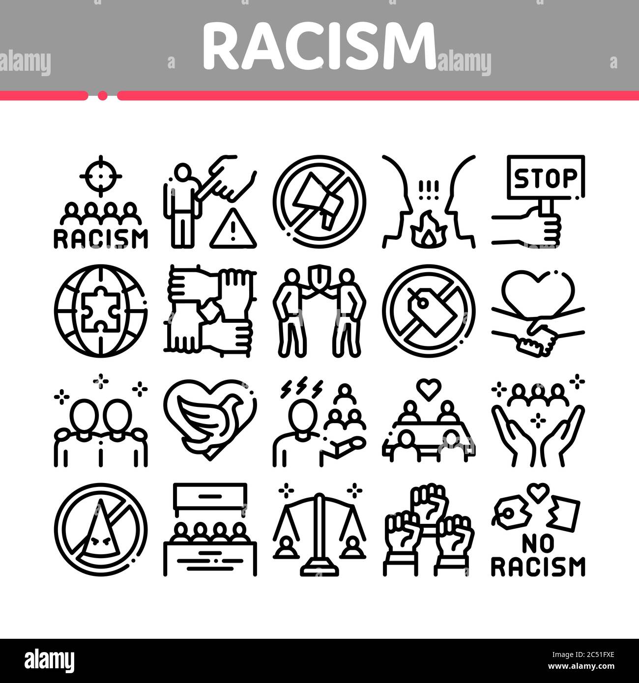 Racism Discrimination Collection Icons Set Vector Stock Vector Image ...