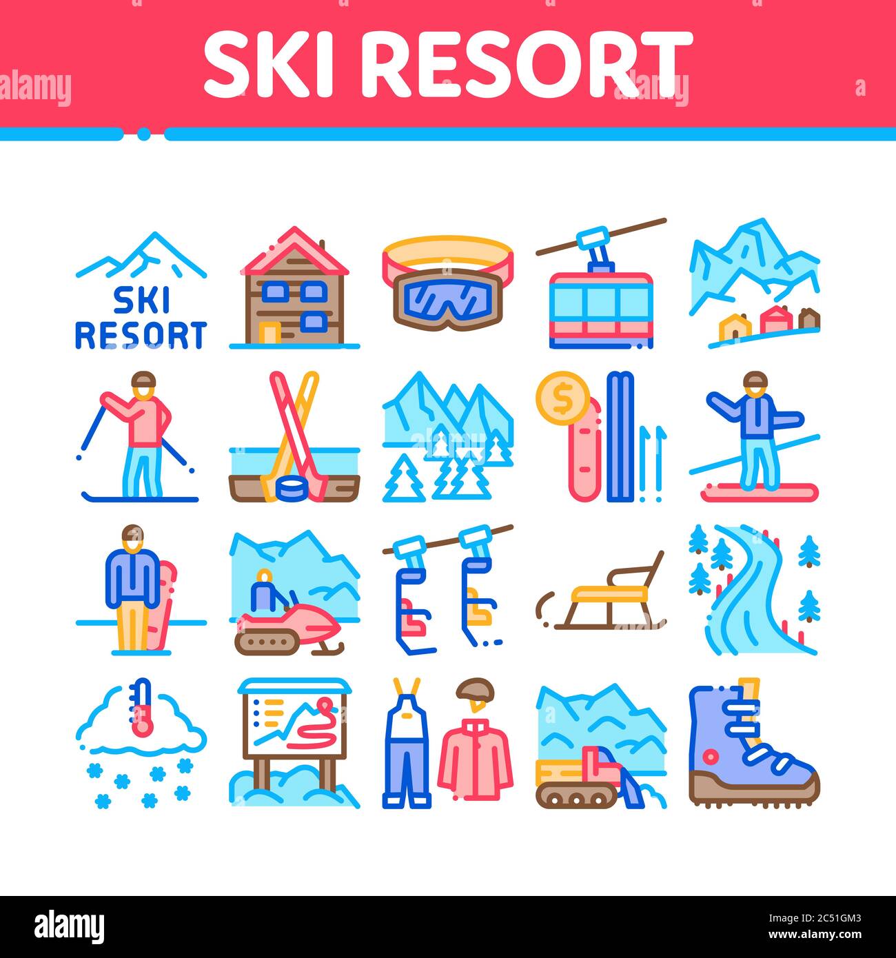 Ski Resort Vacation Collection Icons Set Vector Stock Vector Image ...
