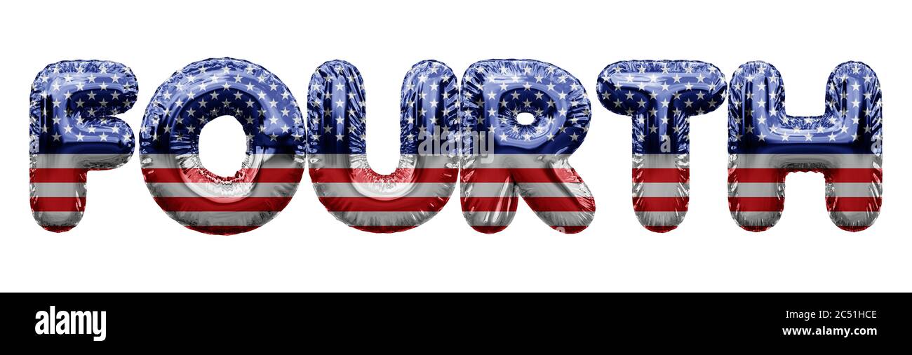 Fourth USA stars and stripes foil balloon word. 3D Rendering Stock ...