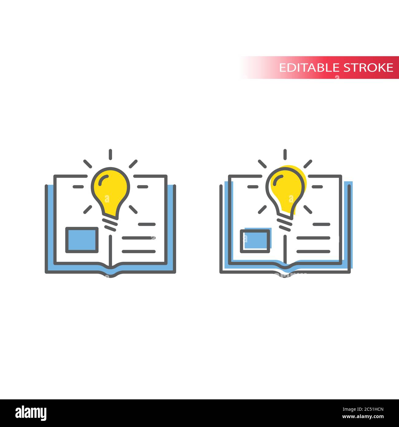Light bulb and open book or textbook vector icon. Lightbulb, knowledge, education concept ...