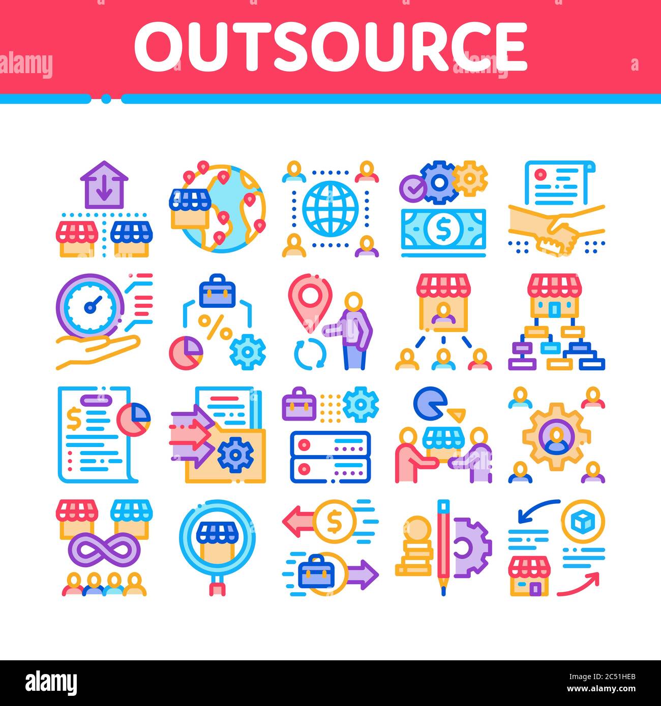 Outsource Management Collection Icons Set Vector Stock Vector Image ...