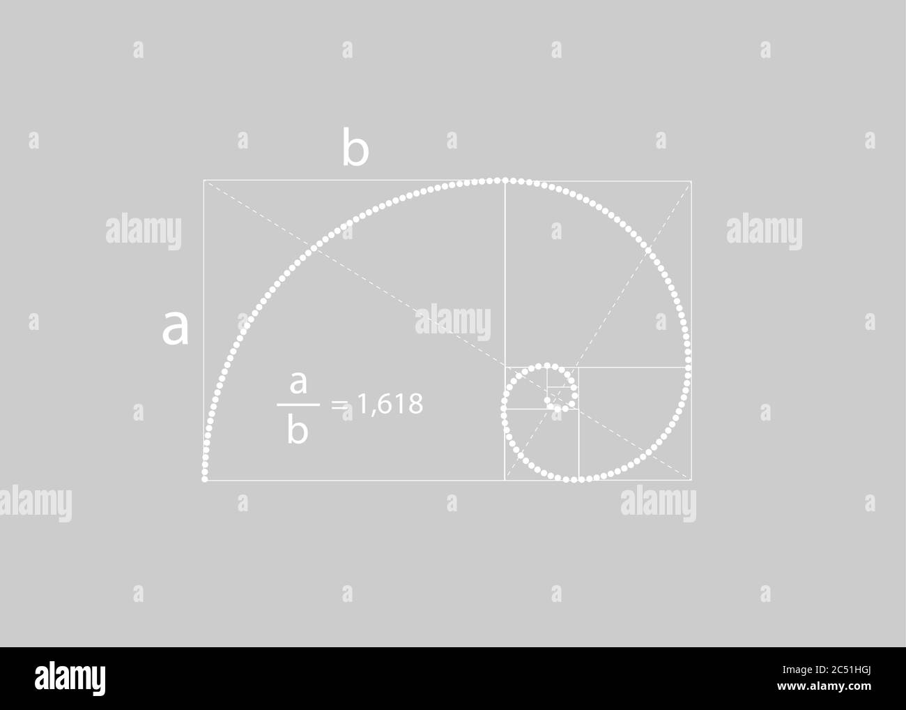 Golden ratio. Fibonacci number with the mathematical formula, golden section, divine proportion ...
