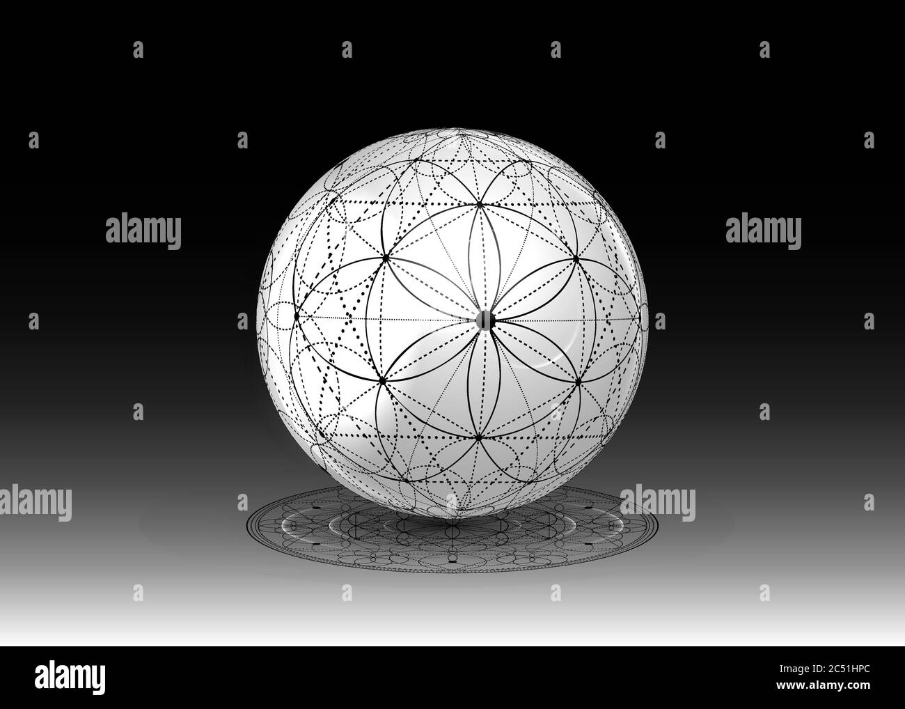 3D ball Seed of life symbol Sacred Geometry. White geometric sphere ...