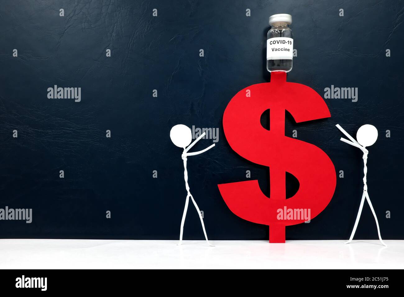 Covid-19 vaccine high cost concept. Human stick figures reaching out ...