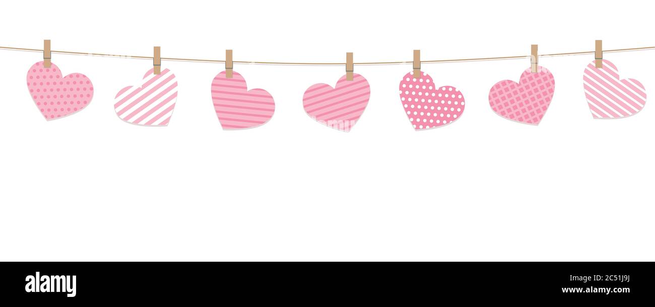 pink hanging hearts on a rope on white background vector illustration ...