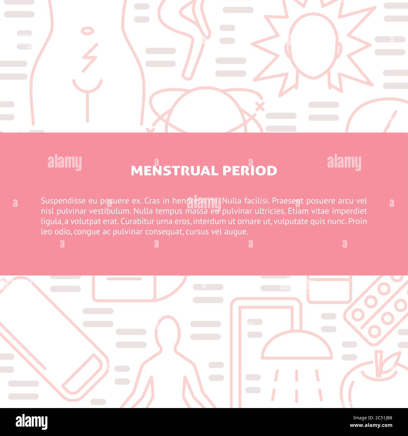 Monthly period symptoms and treatment banner template in line style ...