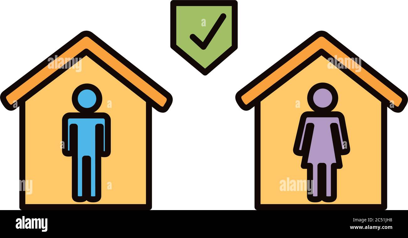 humans inside house distance social line and fill style vector ...