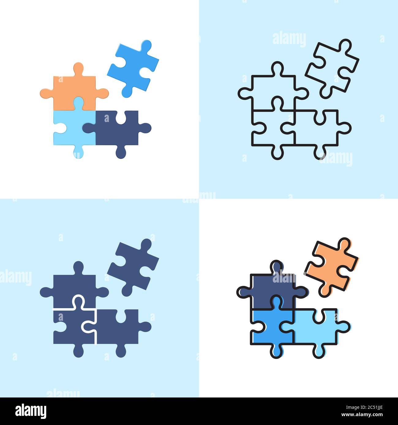 Logical thinking concept icon set in flat and line styles. Jigsaw ...
