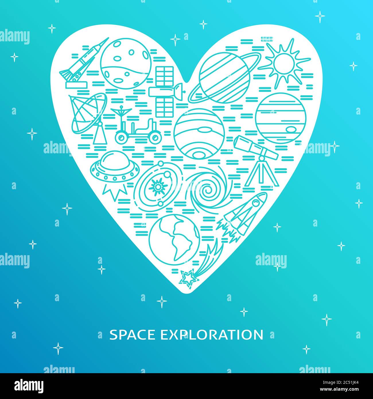 Space theme concept banner in line style with place for text. Spaceship ...