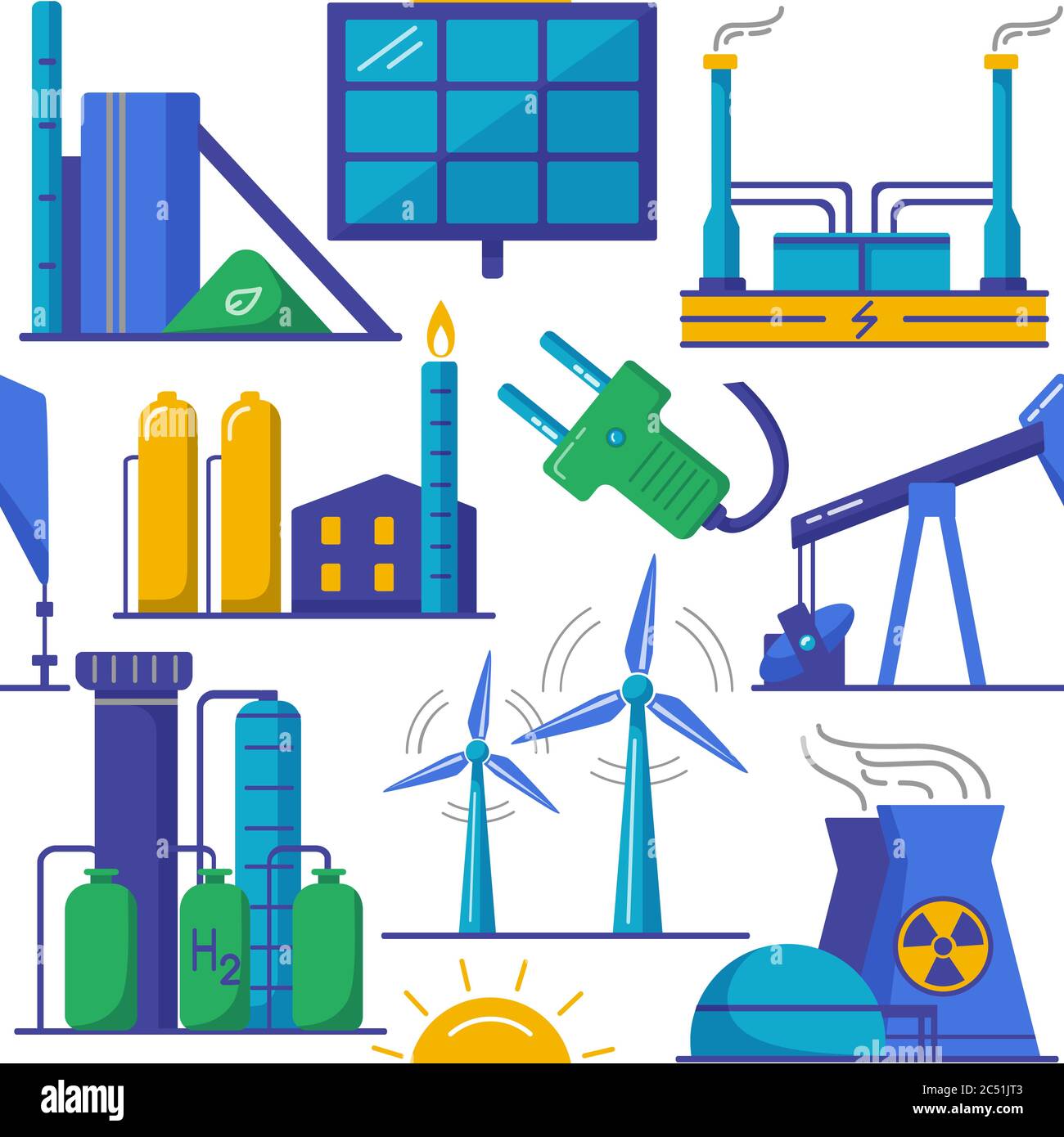 Bright seamless pattern with energy production and ecology symbols in ...