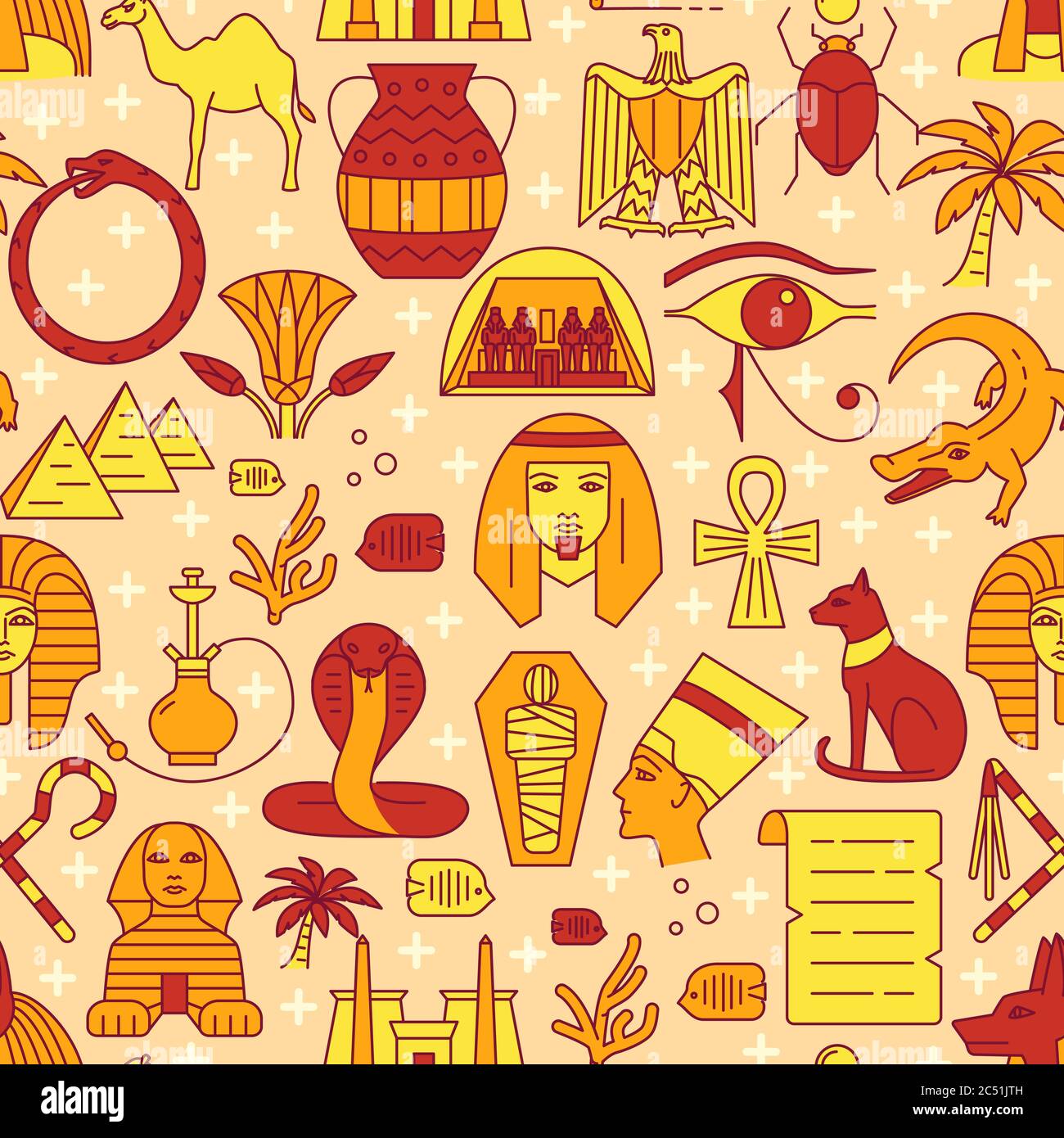 Egypt seamless pattern in colored line style. Repeating background with ...