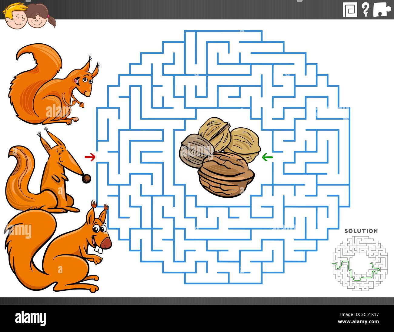 Cartoon Illustration of Educational Maze Puzzle Game for Children with ...