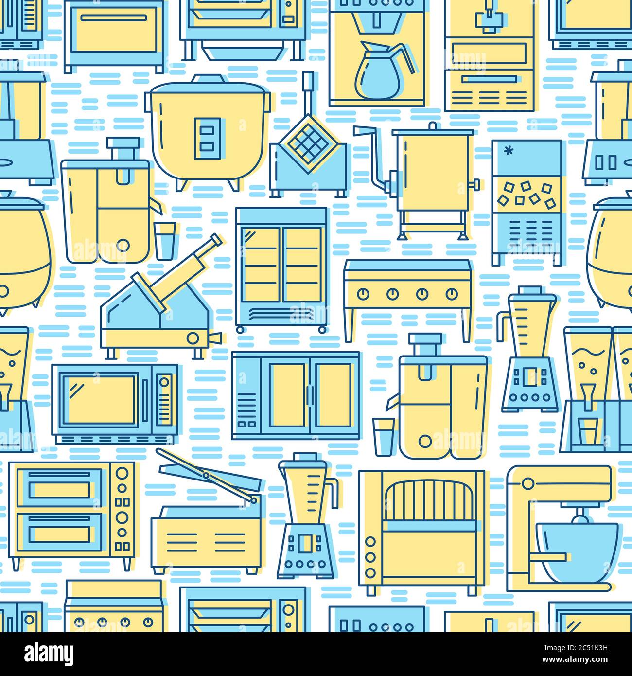 Professional kitchen equipment seamless pattern in line style ...