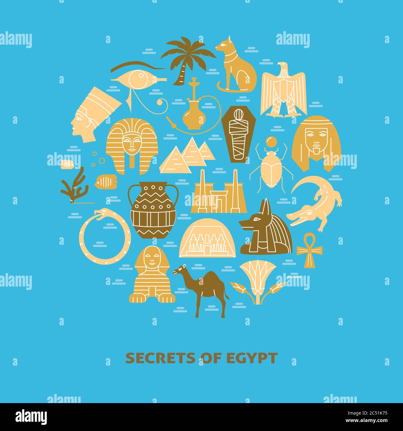 Round banner with Egypt icons in flat style. Eagle national symbol ...