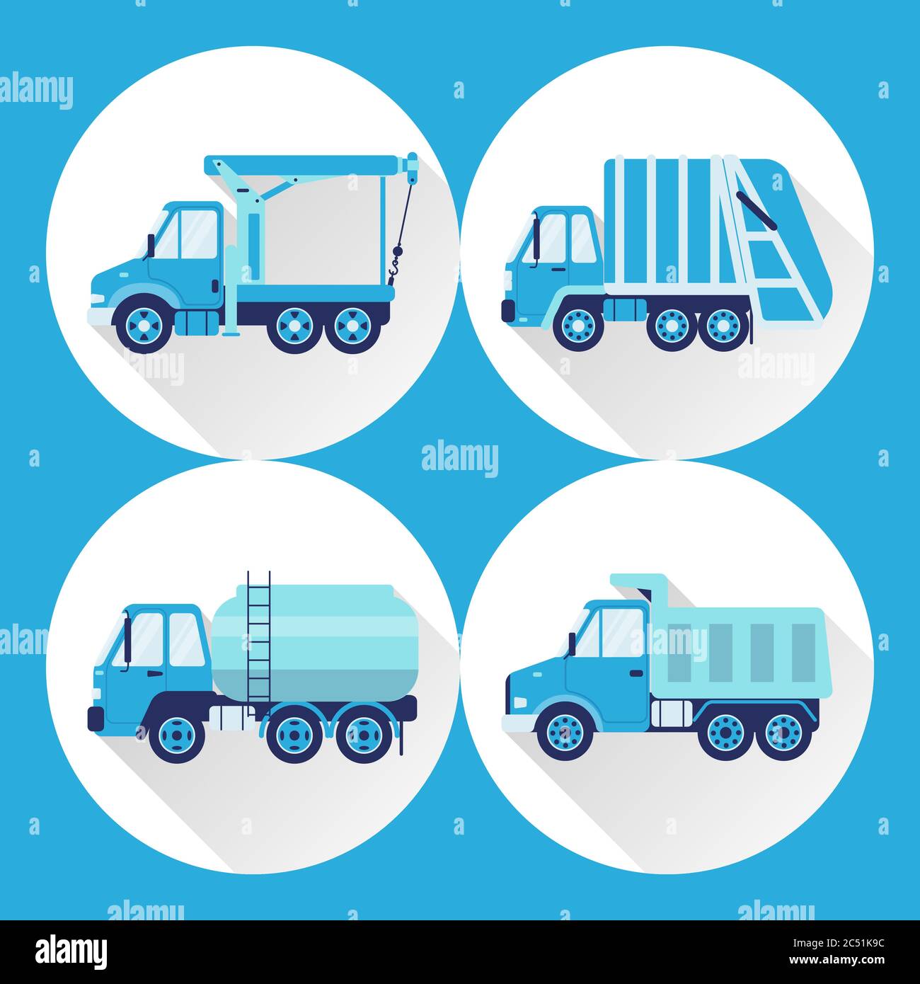 Set of truck icons in flat style with long shadow. Collection of cargo ...