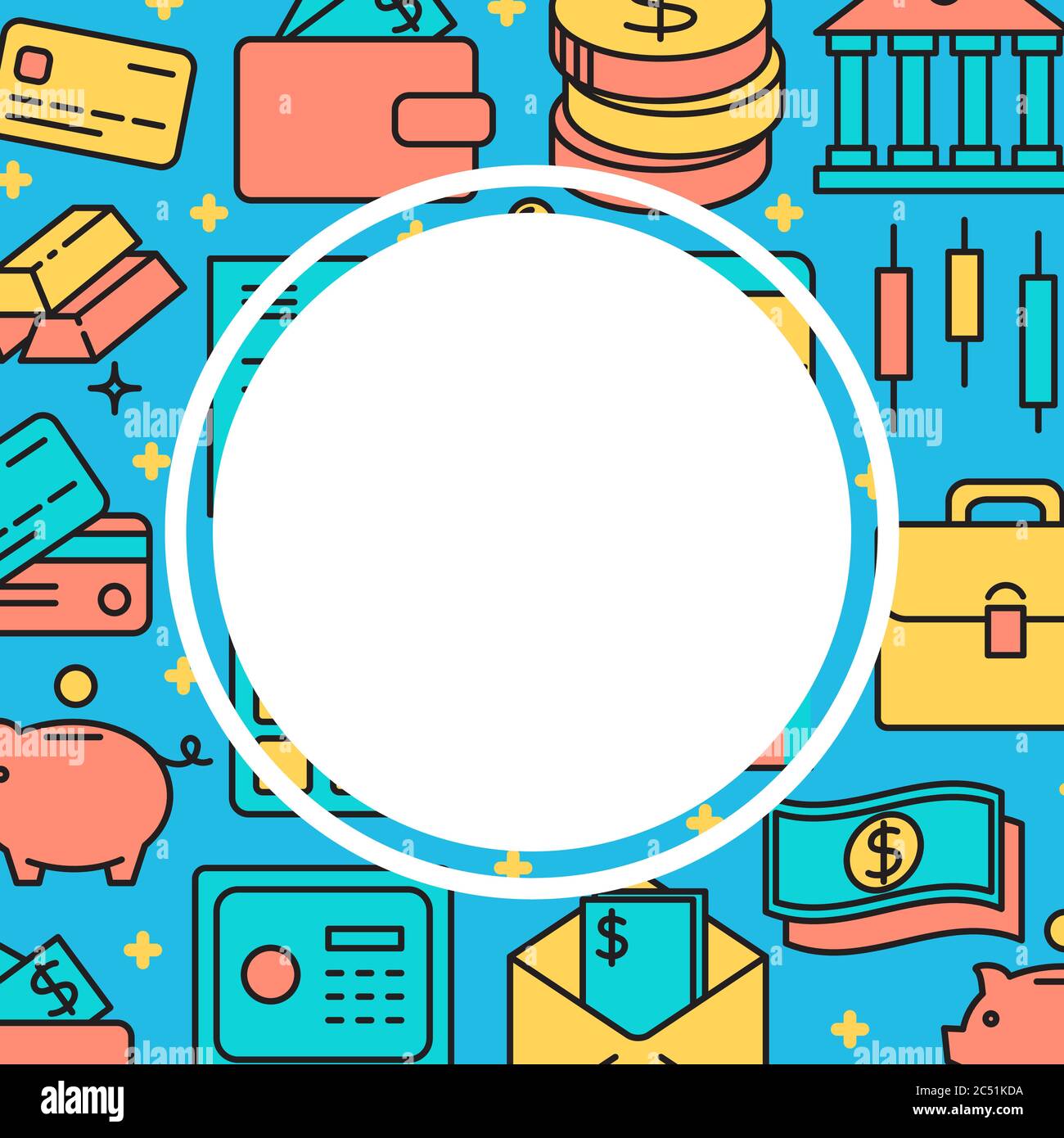 Finance poster in colored line style with place for text. Bright banner ...