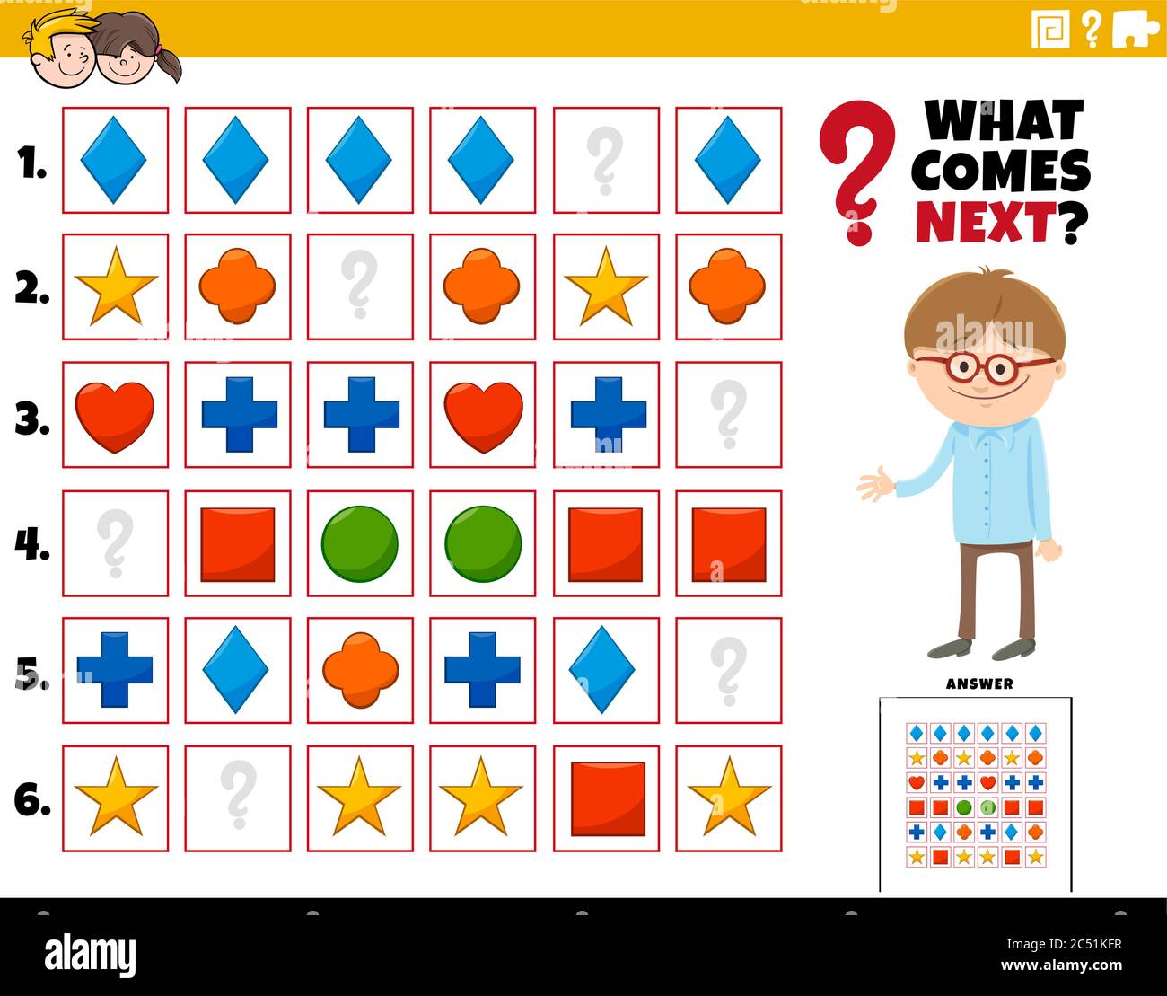 Cartoon Illustration of Completing the Pattern in the Rows Educational ...