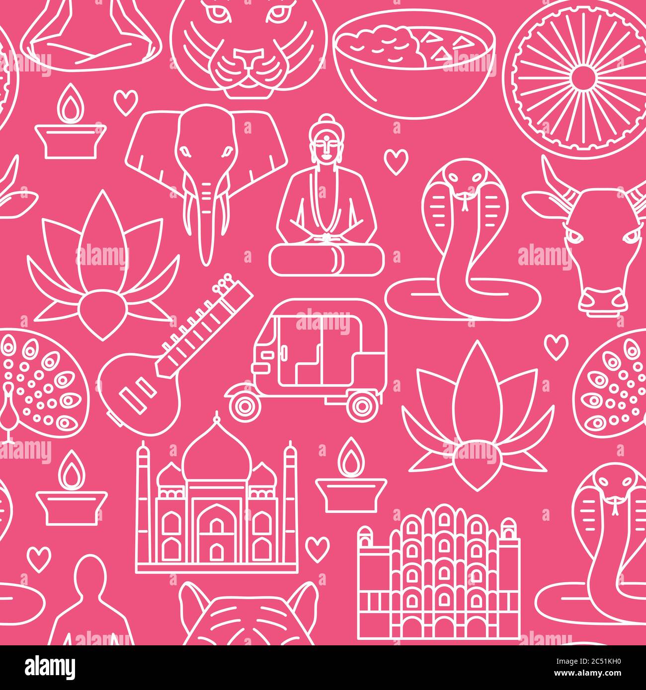 India seamless pattern in line style. Repeating background with ...