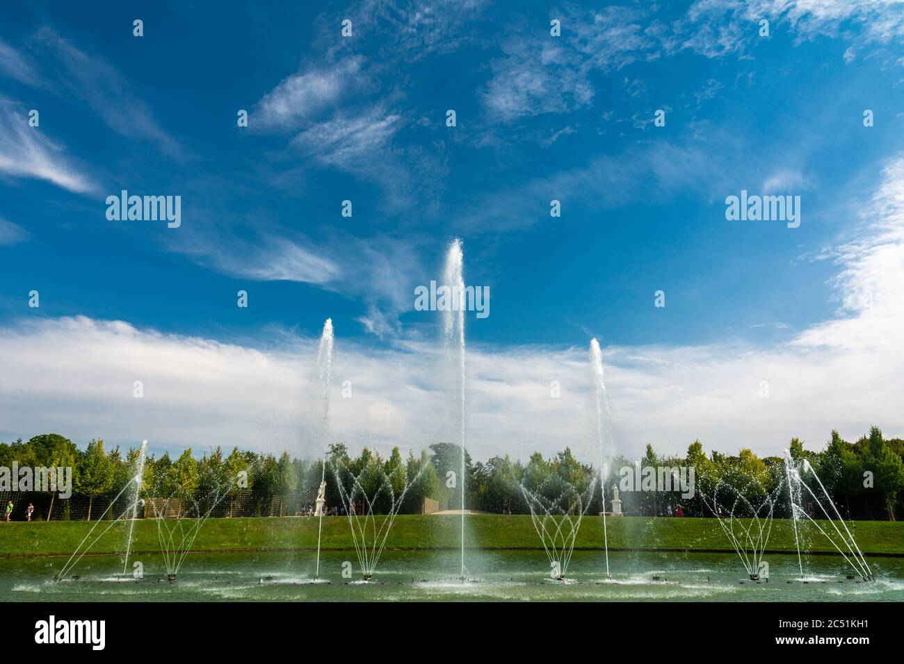 Versailles, France - August 27, 2019 : People looking at water dancing ...
