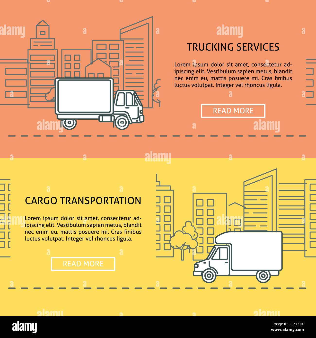 Cargo and delivery horizontal banner templates in thin line style ...