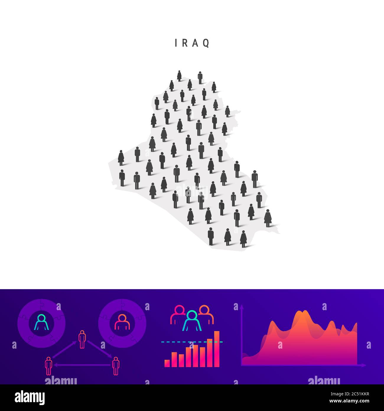 Iraq people map. Detailed vector silhouette. Mixed crowd of men and ...