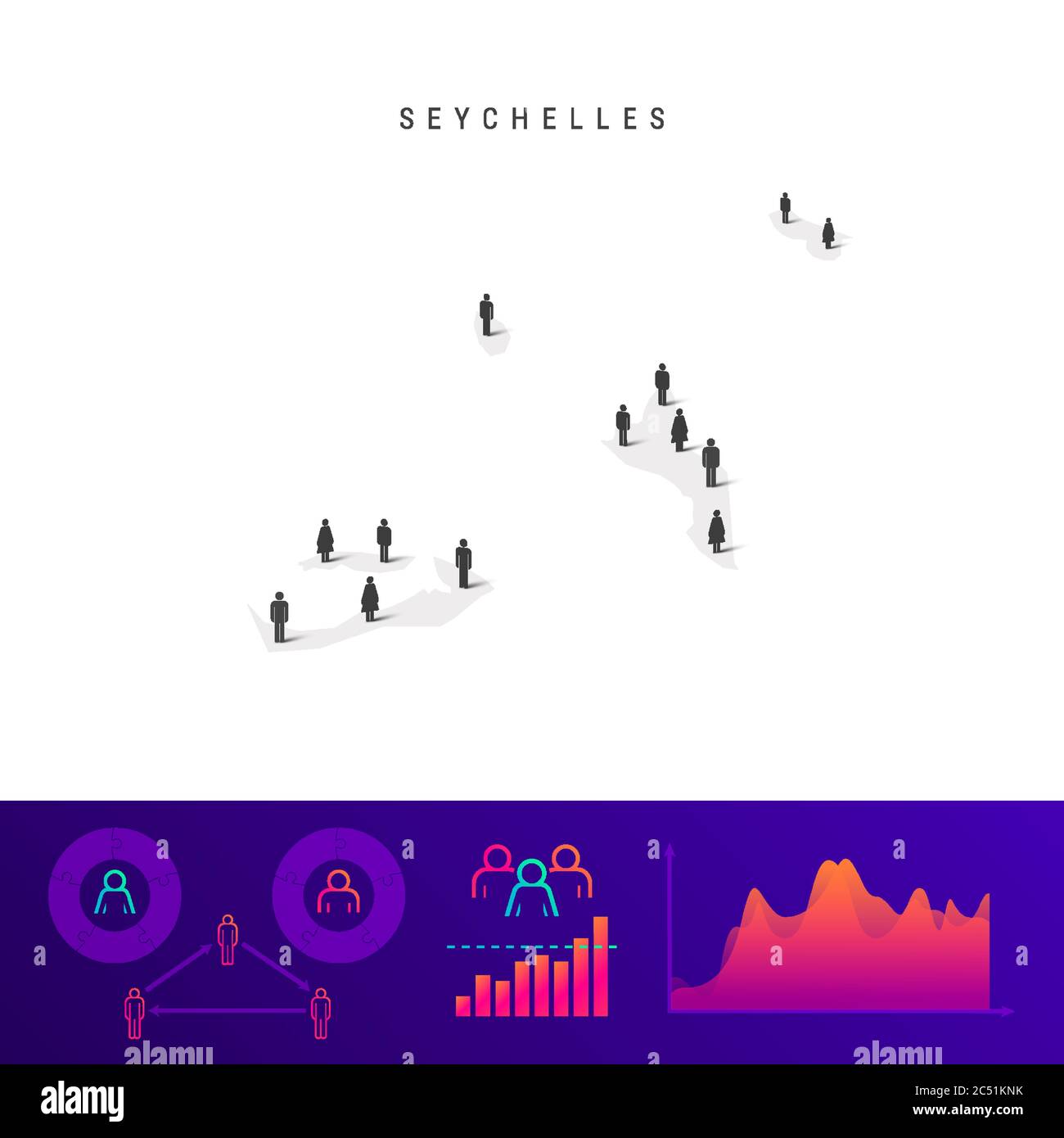 Seychelles people map. Detailed vector silhouette. Mixed crowd of men ...