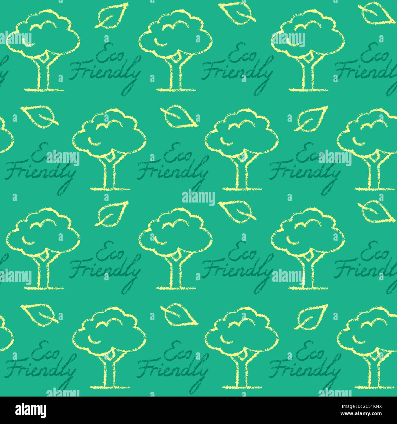 Green seamless pattern with Eco Friendly lettering and tree icons ...