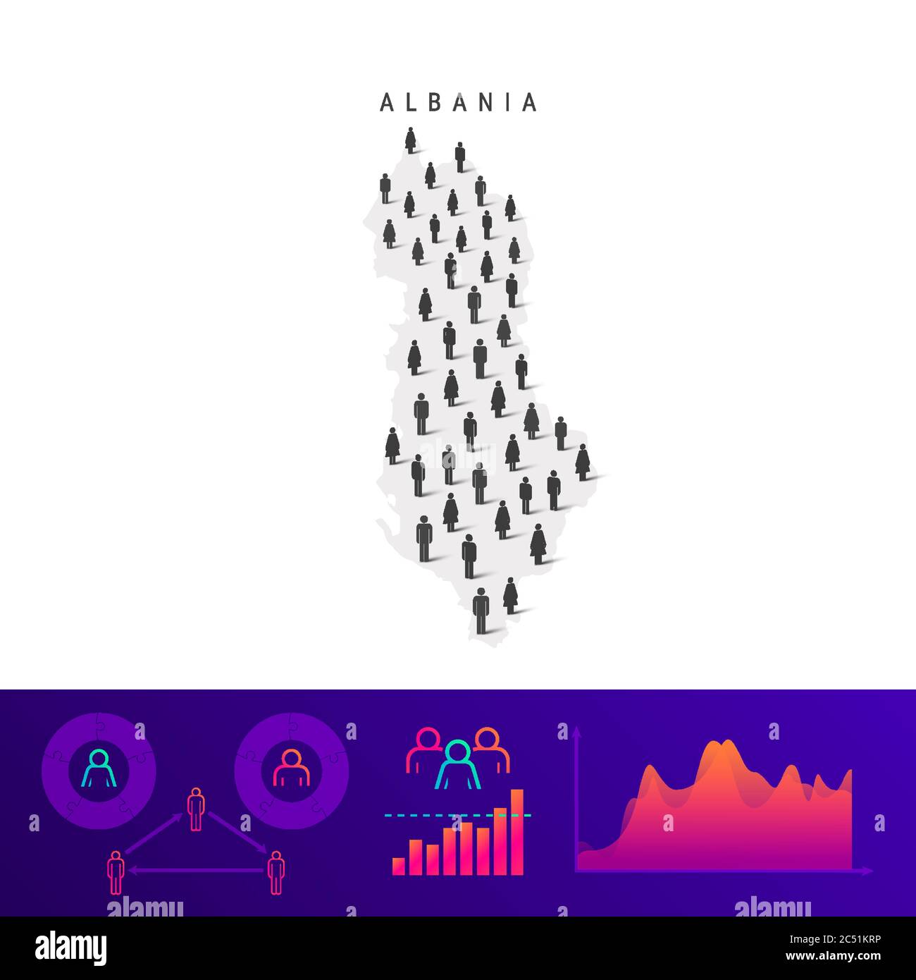 Albania people map. Detailed vector silhouette. Mixed crowd of men and ...
