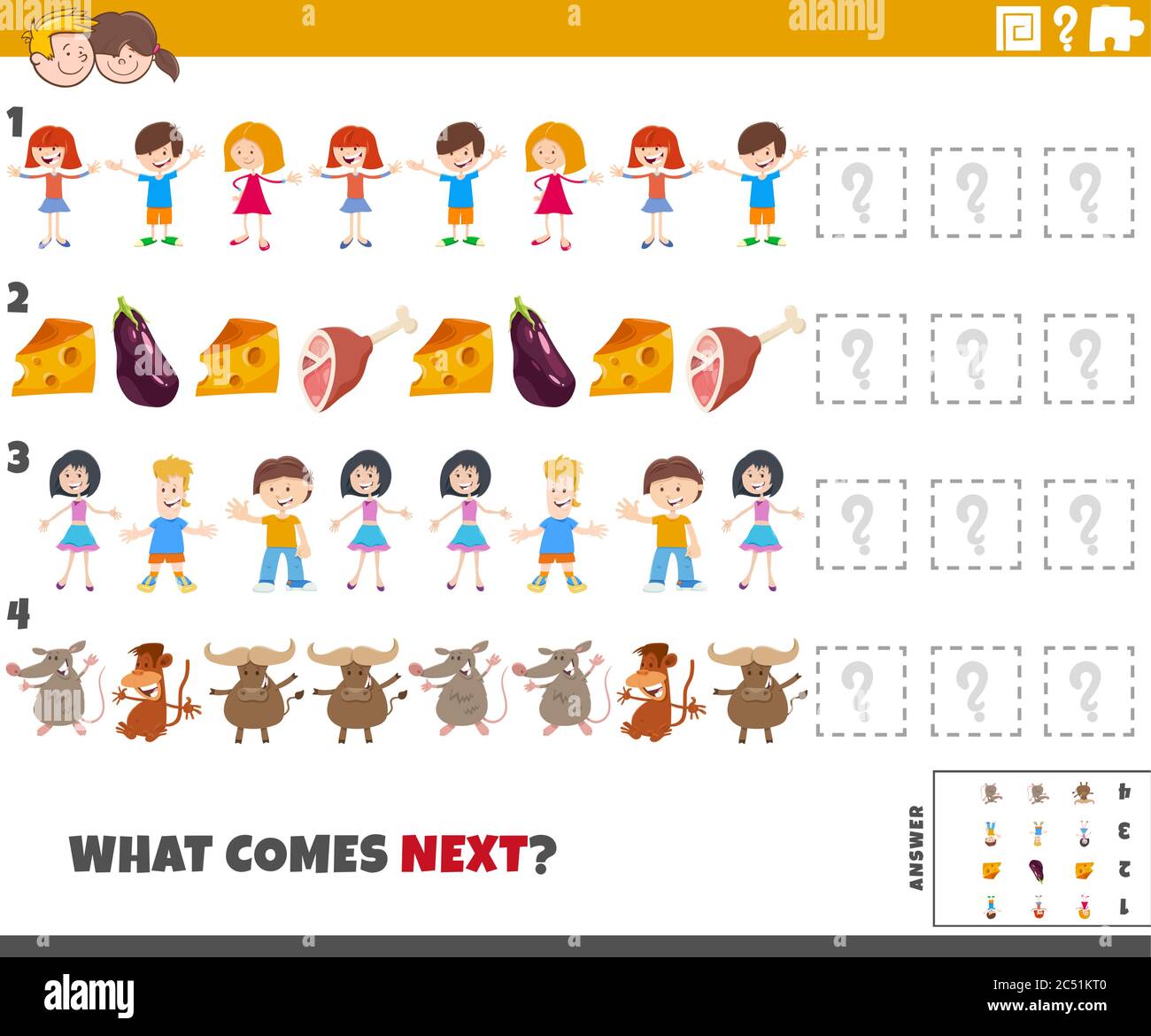 Cartoon Illustration of Completing the Pattern Educational Game for ...