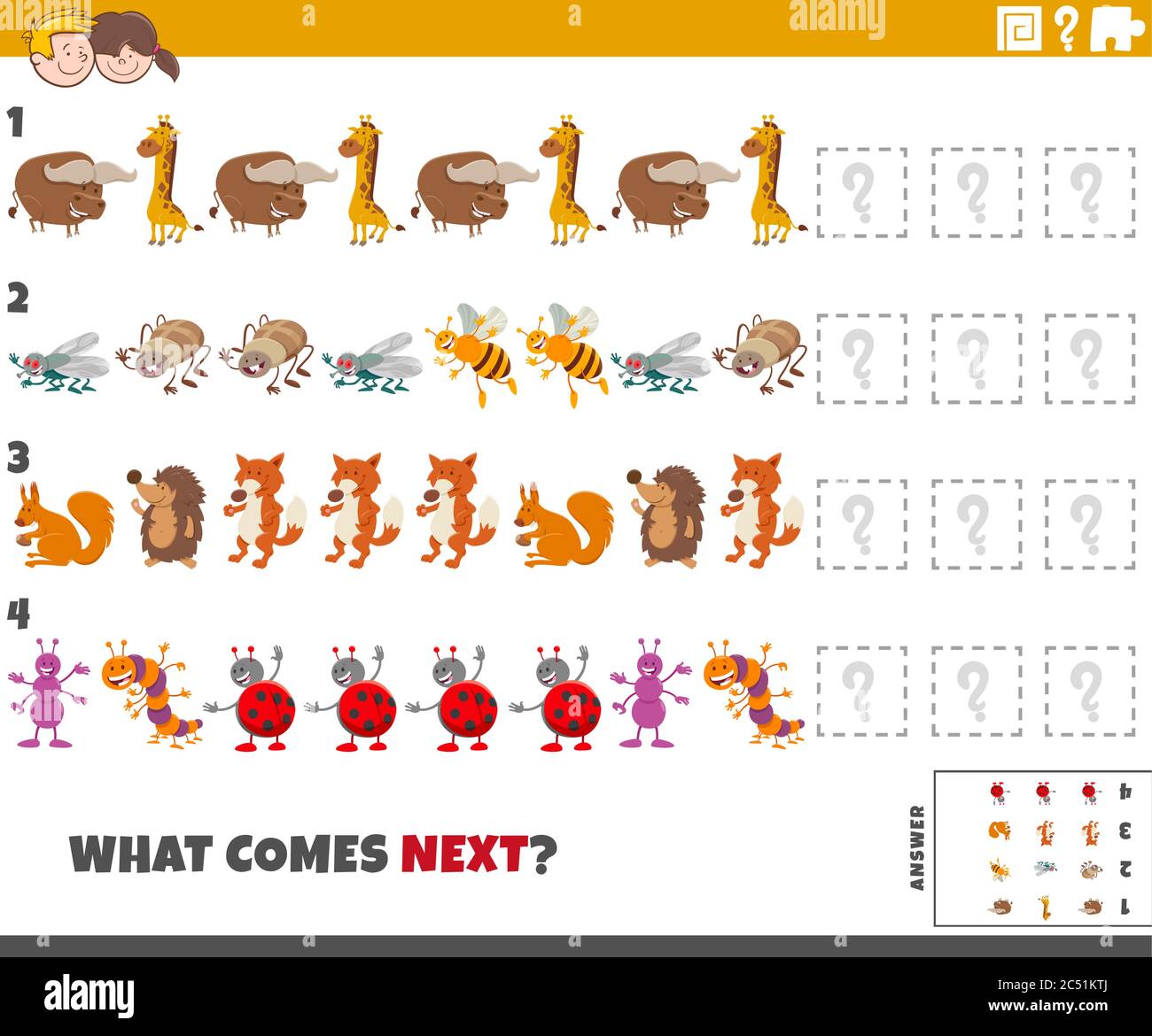 Cartoon Illustration of Completing the Pattern Educational Game for ...