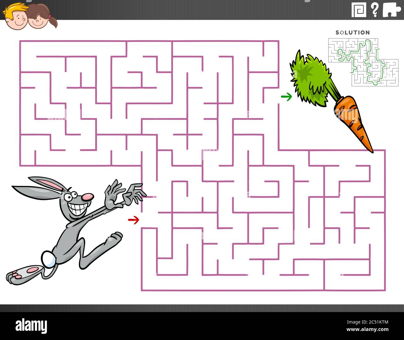 Cartoon Illustration of Educational Maze Puzzle Game for Children with ...