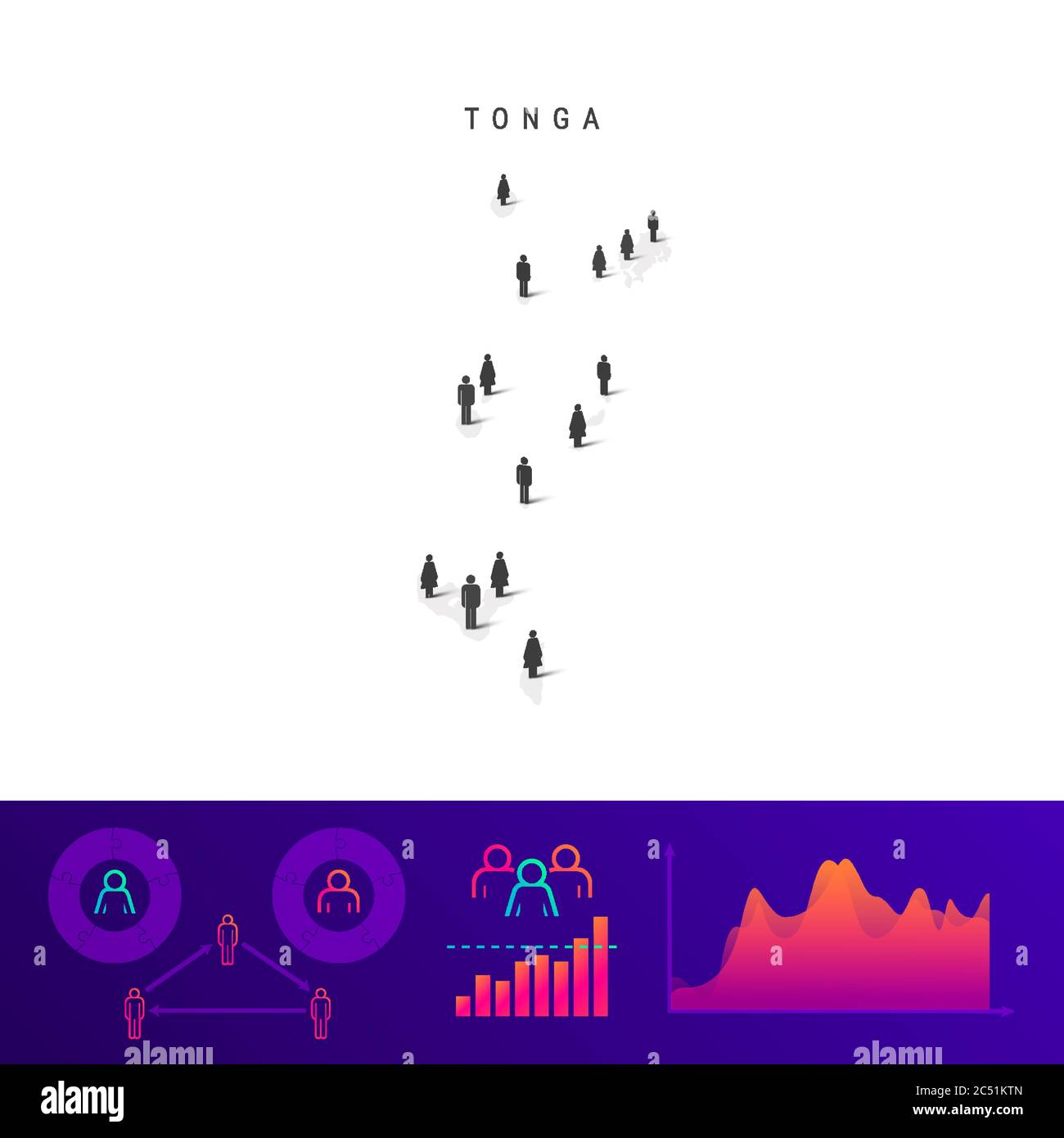 Tonga people map. Detailed vector silhouette. Mixed crowd of men and ...