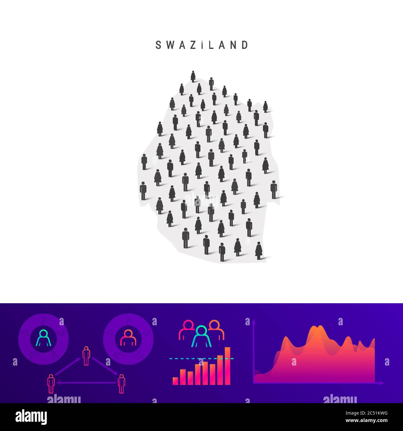 Swaziland or Eswatini people map. Detailed vector silhouette. Mixed ...