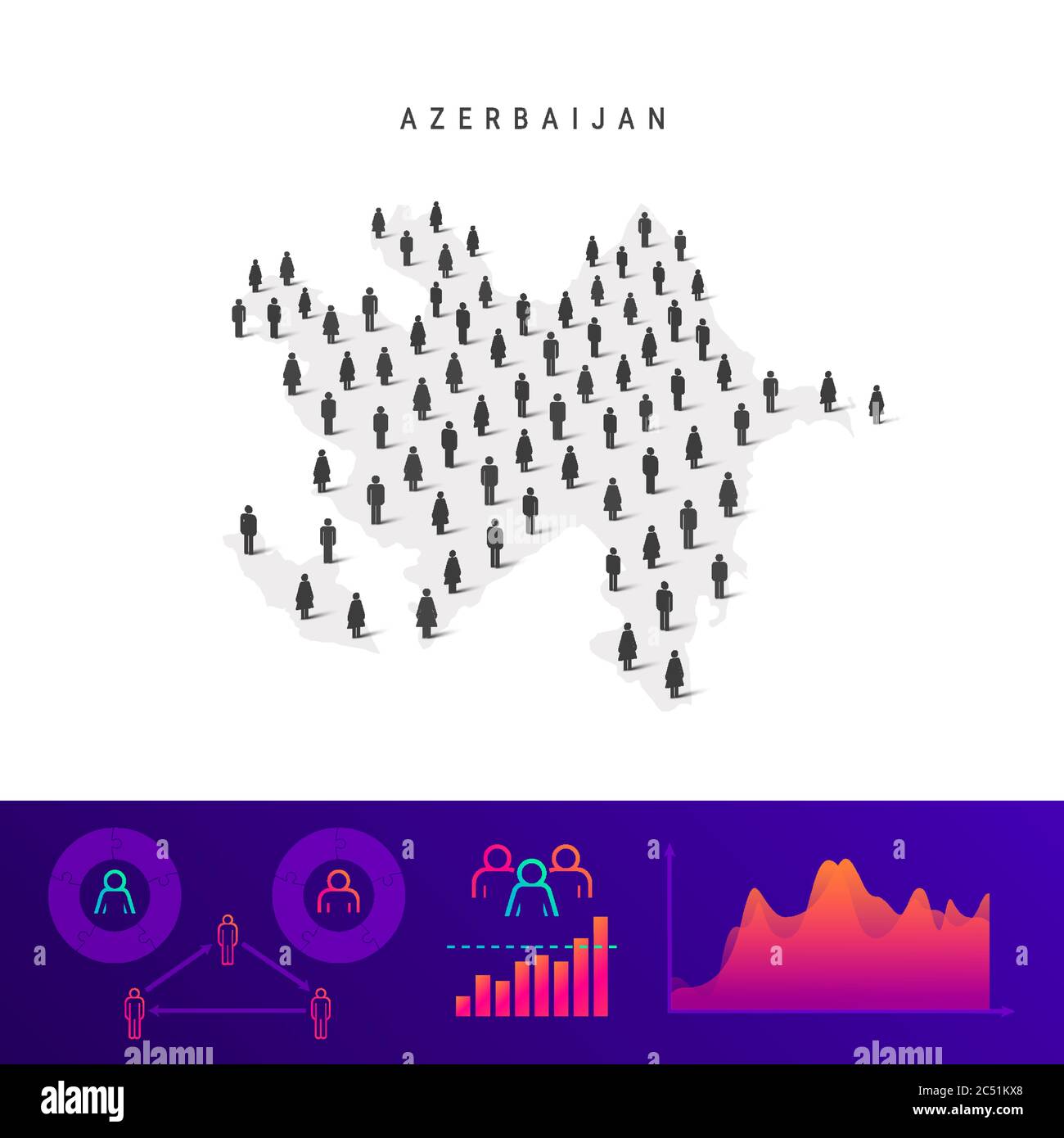 Azerbaijan people map. Detailed vector silhouette. Mixed crowd of men ...