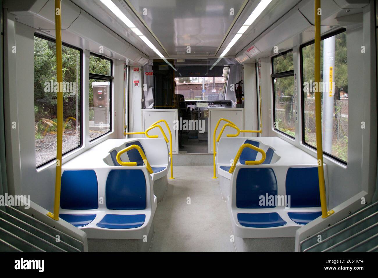 The inside of a new Light Rail train on the first day of operation. It ...