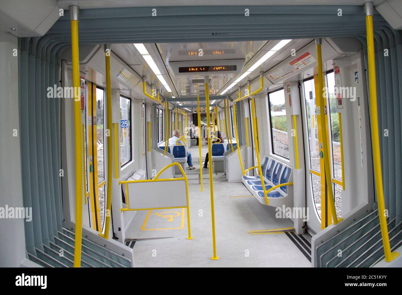 The inside of a new Light Rail train on the first day of operation. It ...