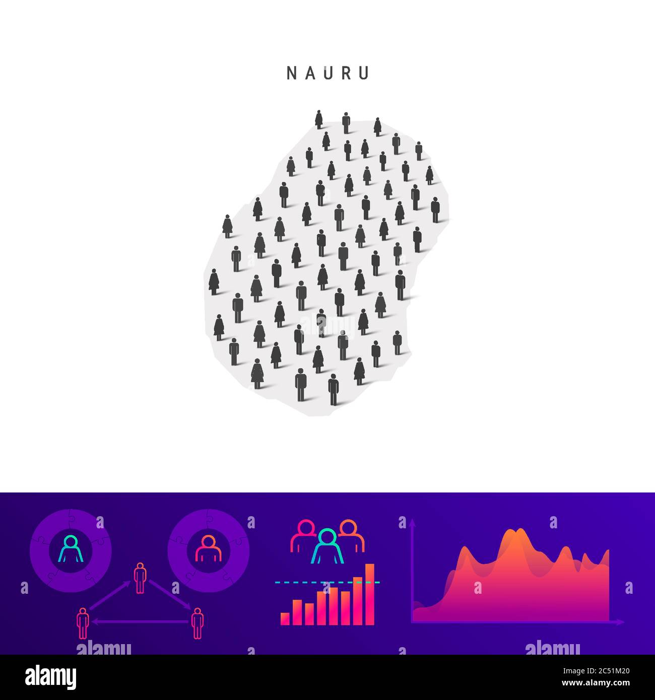 Nauru people map. Detailed vector silhouette. Mixed crowd of men and ...