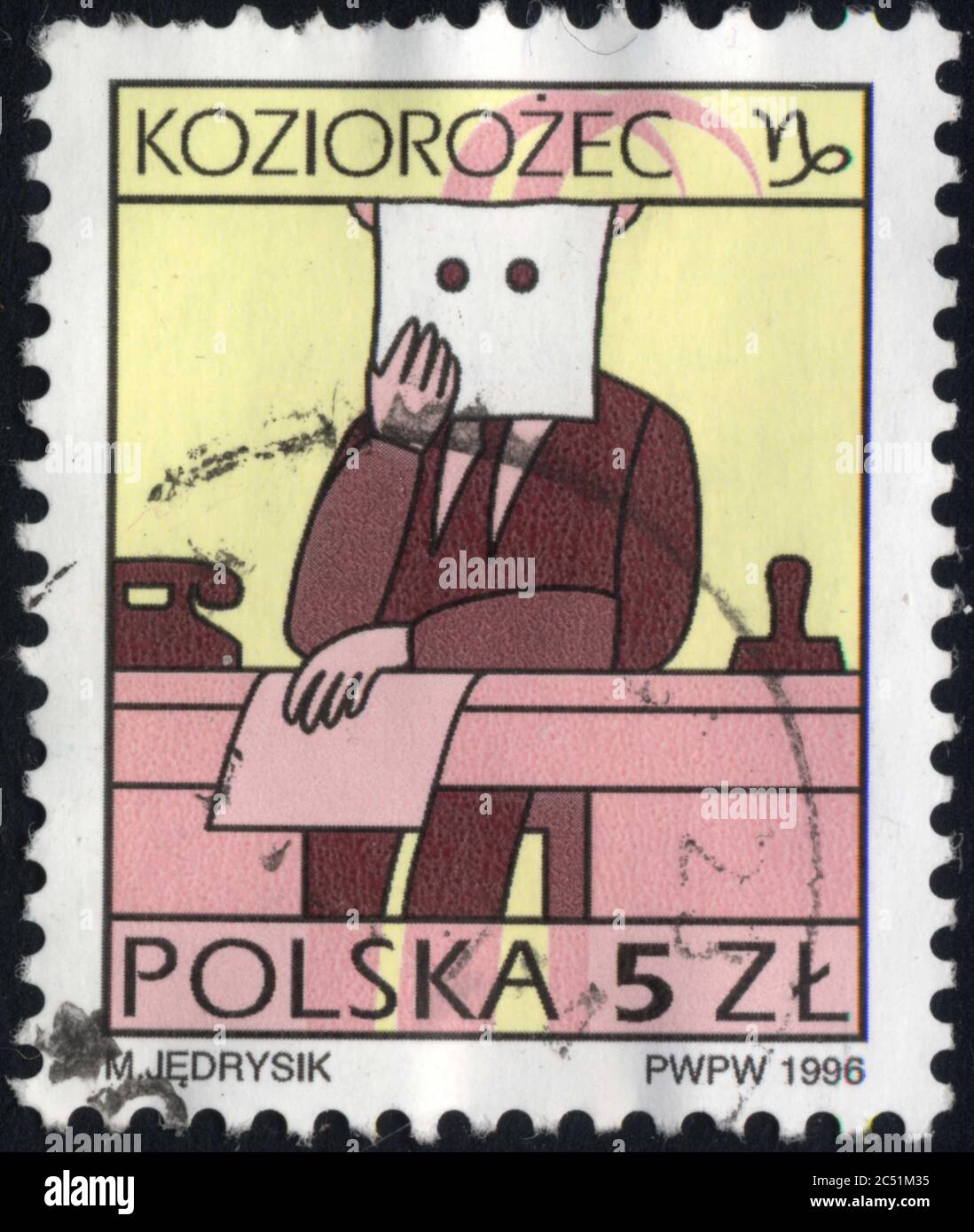 Timbre oblitéré Koziorozec. Polska. 5 ZL. 1996 Stock Photo - Alamy