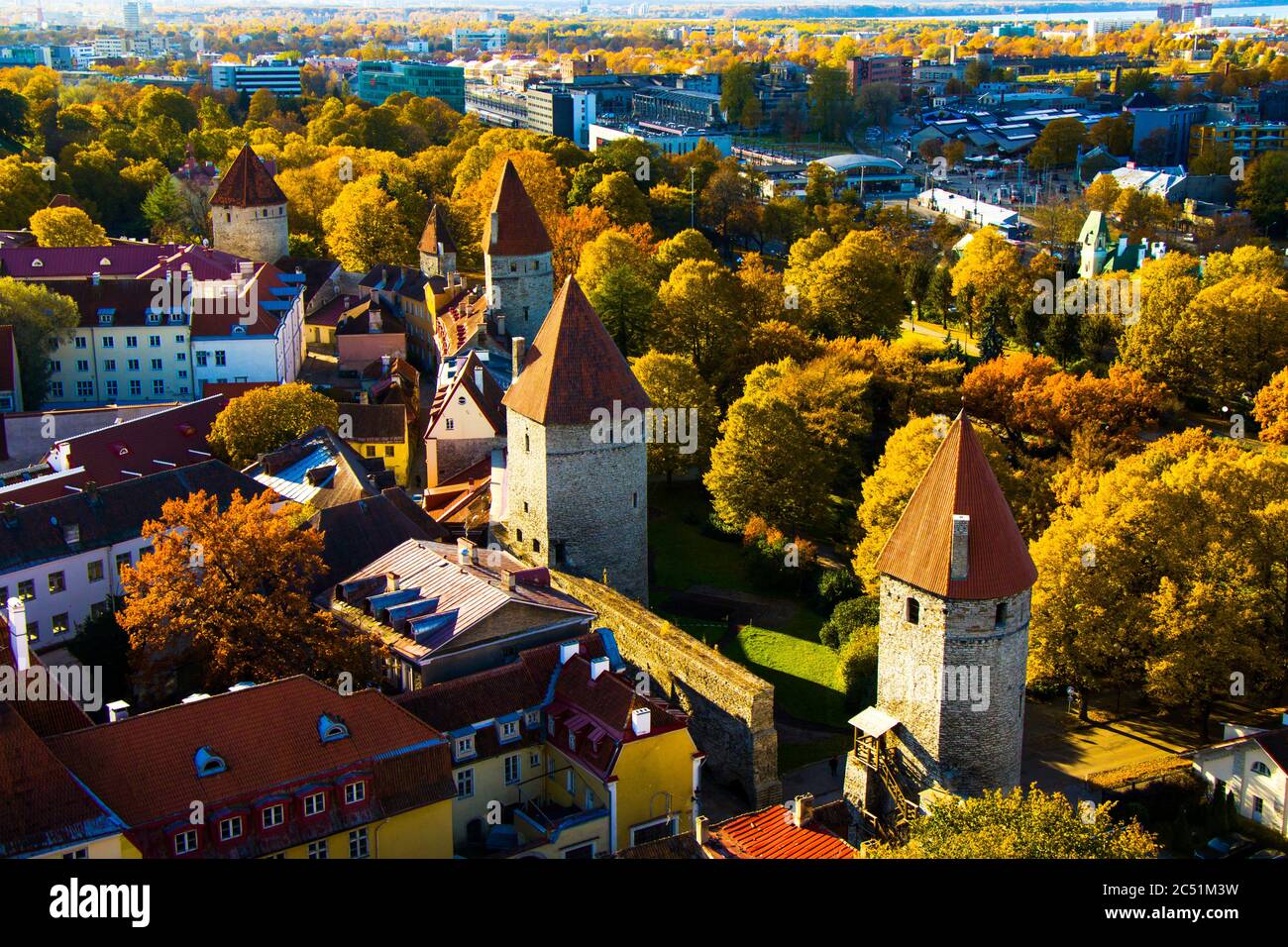 City view of Tallinn wall, building roofs, architecture and history ...