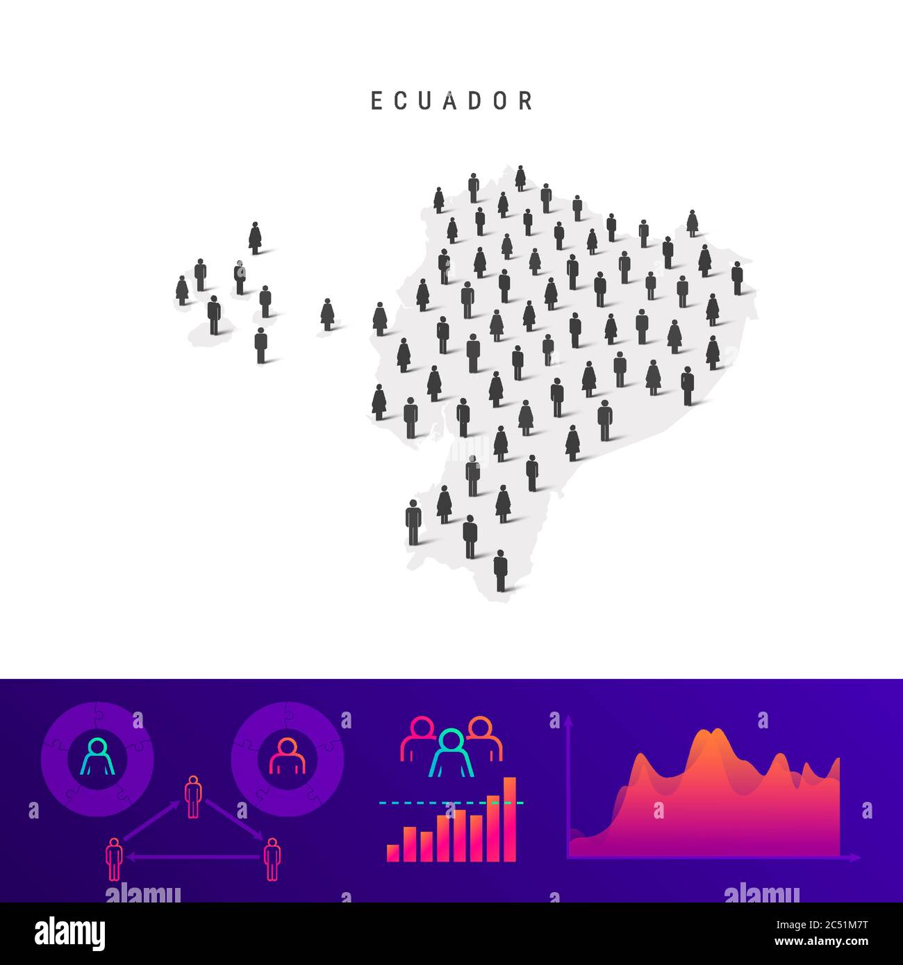 Ecuador people map. Detailed vector silhouette. Mixed crowd of men and ...