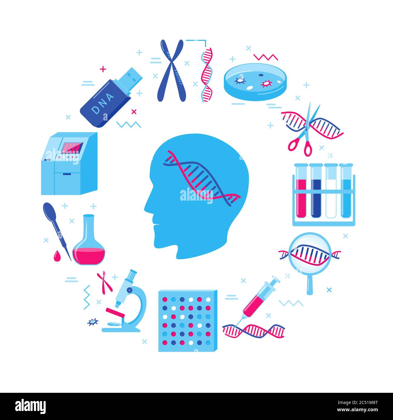 DNA research round concept in flat style. Genetic testing and genome ...