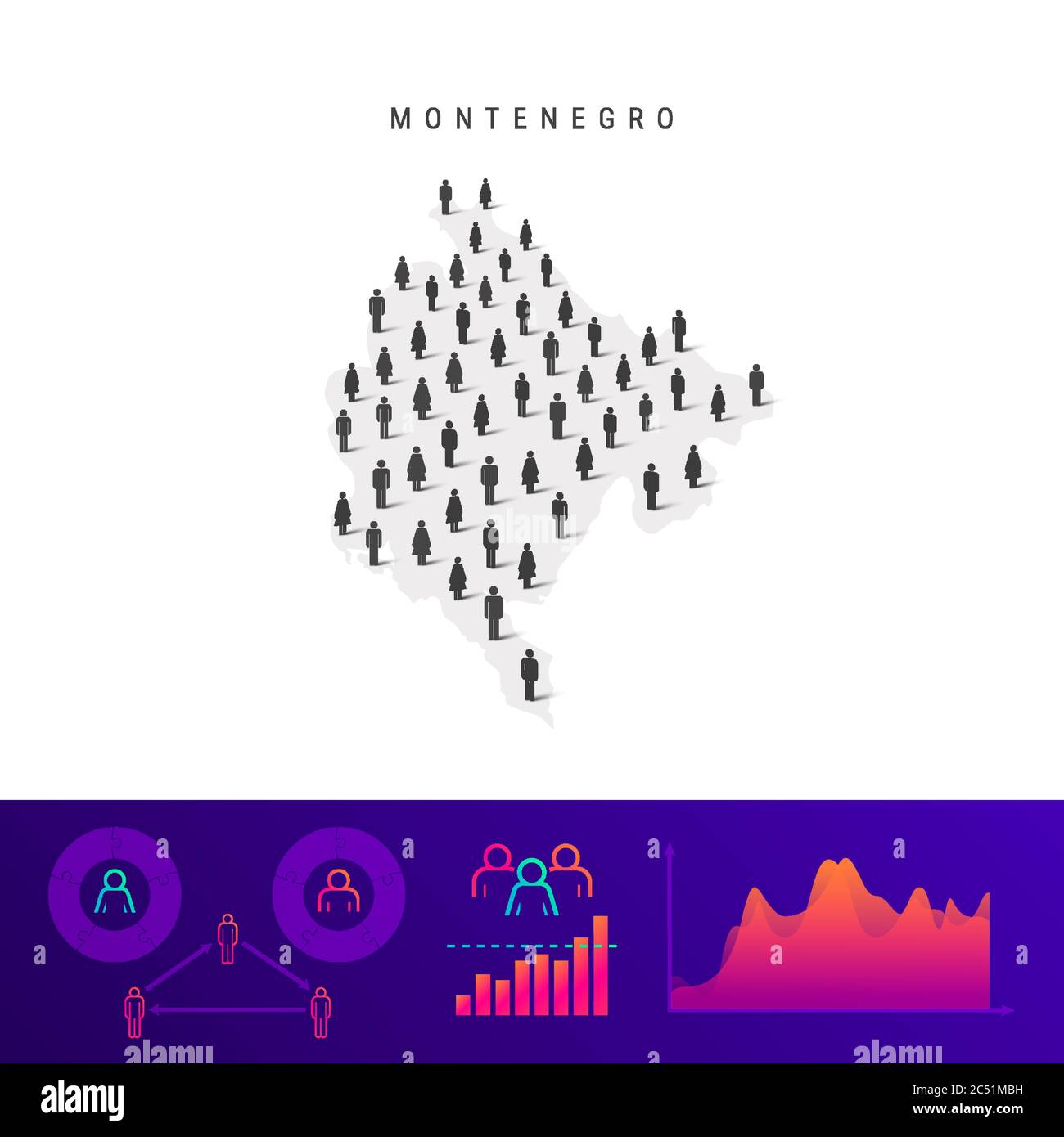 Montenegro people map. Detailed vector silhouette. Mixed crowd of men ...